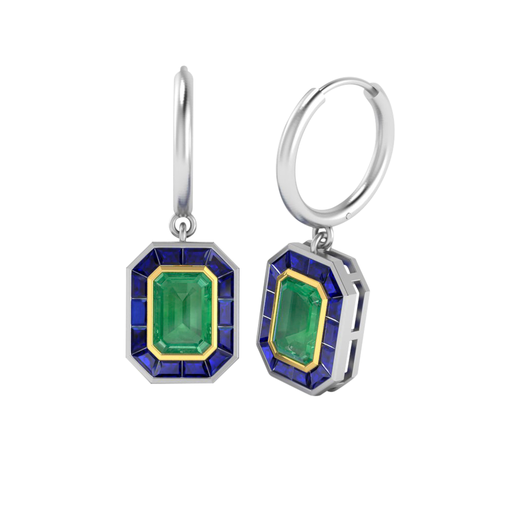 Fenton - Deco Drop Emerald Emerald 18kt White Gold Earrings