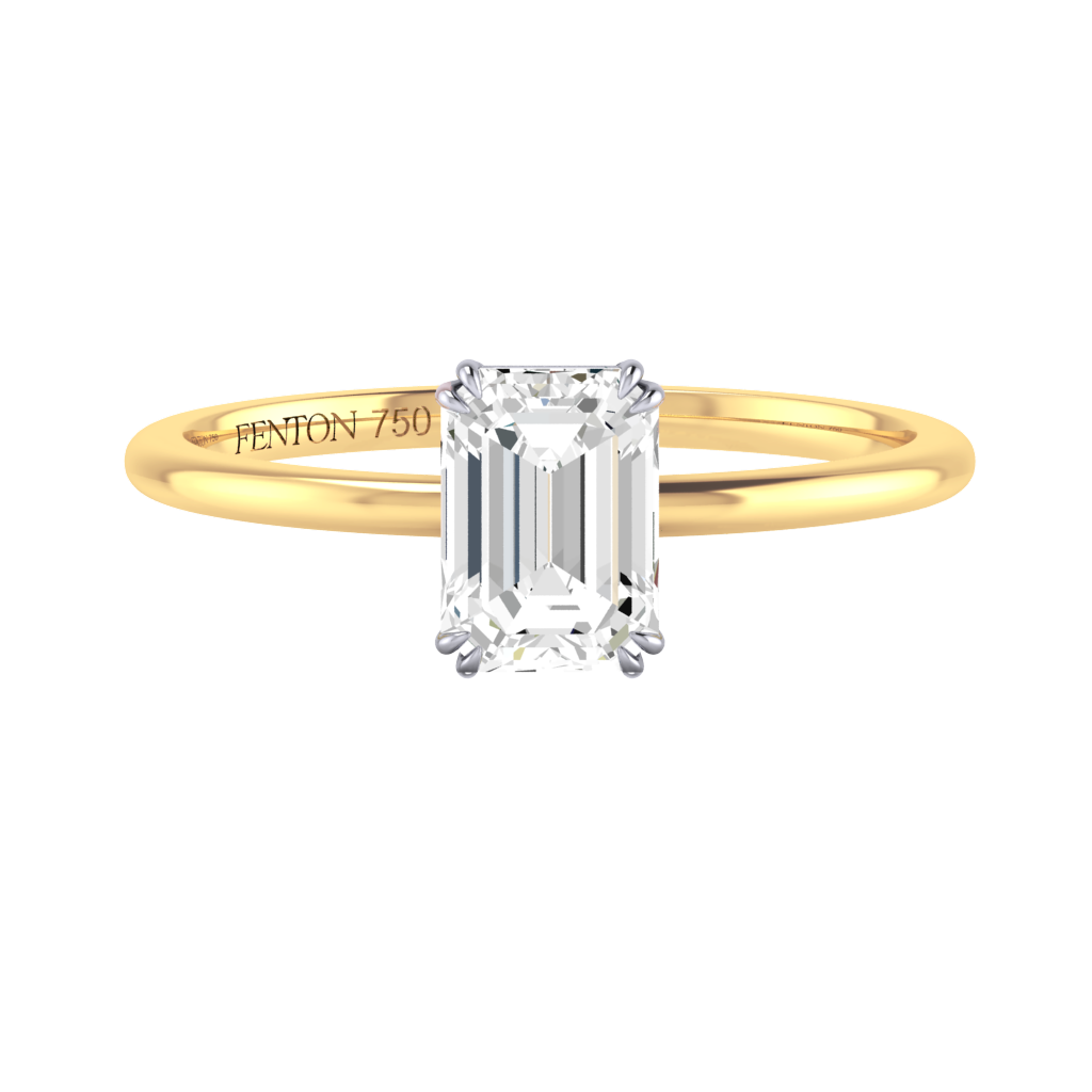 Lab Grown Treasure Box Solar Diamond Solitaire Emerald Cut 18k Yellow ...