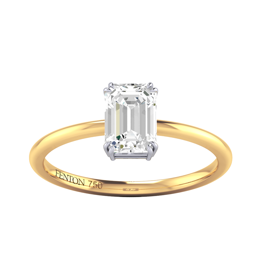 Lab Grown Treasure Box Solar Diamond Solitaire Emerald Cut 18k Yellow ...