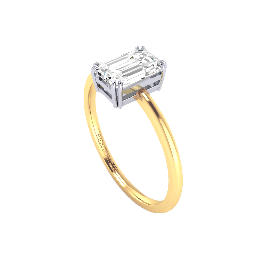 Lab Grown Treasure Box Solar Diamond Solitaire Emerald Cut 18k Yellow ...