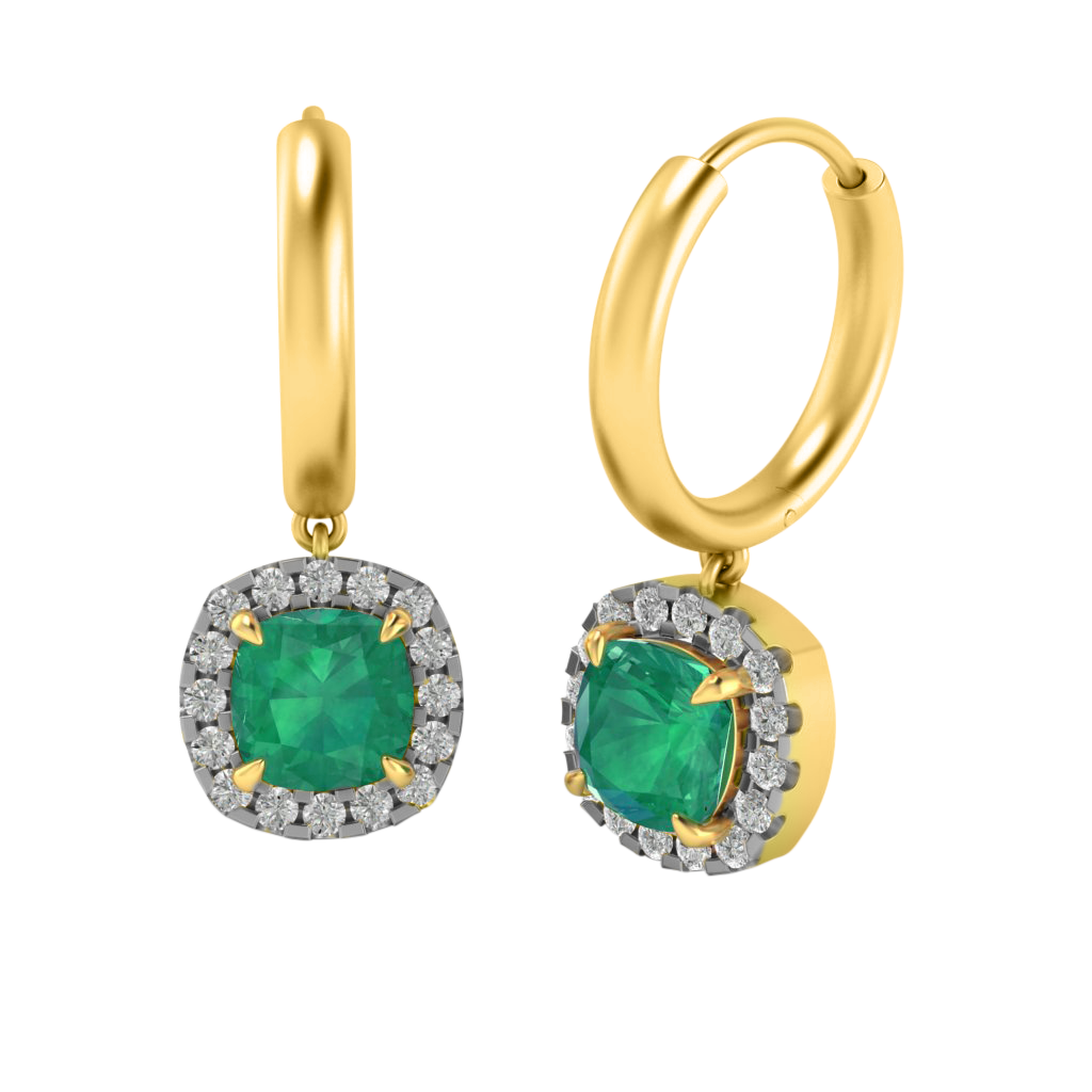 Fenton - Classic Drop Cushion Emerald 18kt Yellow Gold Earrings